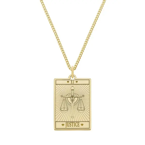 CARTERGORE Small 9ct 375 “justice” Tarot Card Necklace - Gold