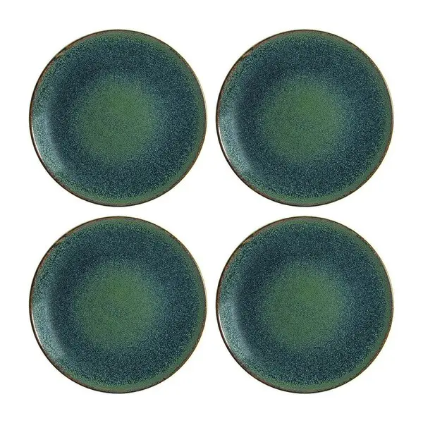 Turgla Home Green / Blue Mar Round Blue Porcelain Dinner Plates, Set Of Four - Green/blue