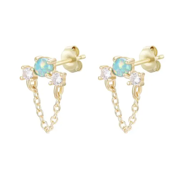 KAMARIA Linked In Light Opal Chain Earrings - Gold