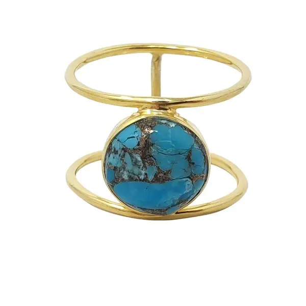 HARFI Turquoise Gemstone Gold Vermeil Played Statet Ring - Blue