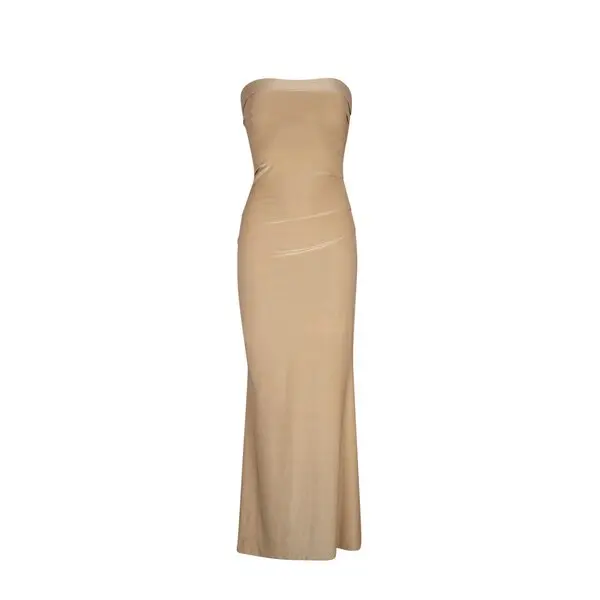 AGUACLARA Strapless Midi Dress In Shimmer Italian Fabric
