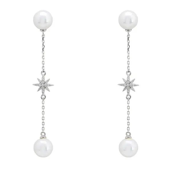LATELITA Silver / White Falling Star Pearl Drop Earrings Silver - Silver/white
