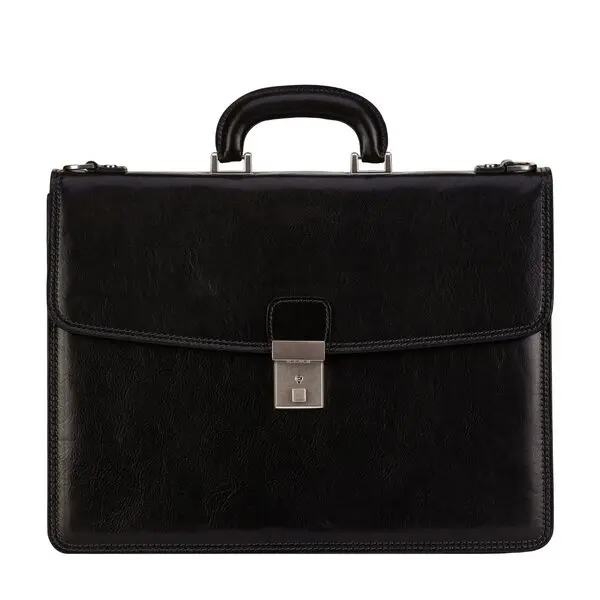 TIME RESISTANCE Leather Briefcase The Sound Of The Mountain - Black