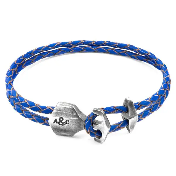 ANCHOR & CREW Silver / Blue Royal Blue Delta Anchor Silver & Braided Leather Bracelet - Silver/blue
