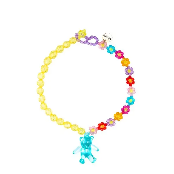 TILLIE BEADS Sunflower Bear Half & Half Bead Necklace - Blue/yellow