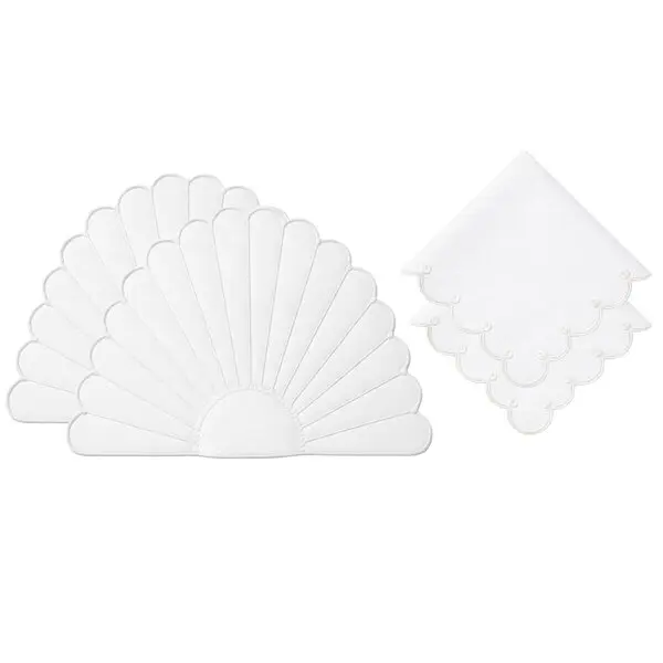 ROUMÉLIE ORIENTALE Embroidered Placemat & Napkin Set Of Two Seashell Miracle - White