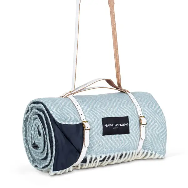 HEATING & PLUMBING LONDON Pure New Wool Waterproof Picnic Blanket - Blue