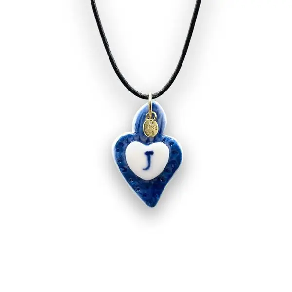 Tiké Jewels Blue Sacred Heart Initial Letter J Porcelain Choker Necklace – Plated - Gold