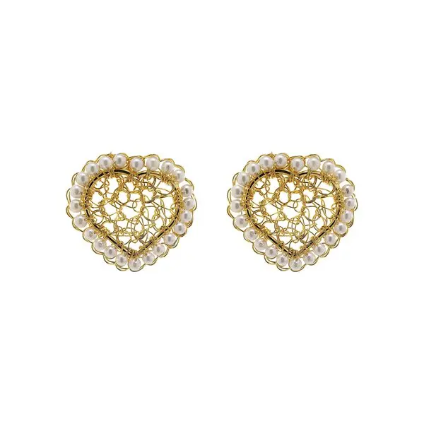 LAVISH BY TRICIA MILANEZE Pearl & Amour Mini Posts Handmade Crochet Earrings - Gold