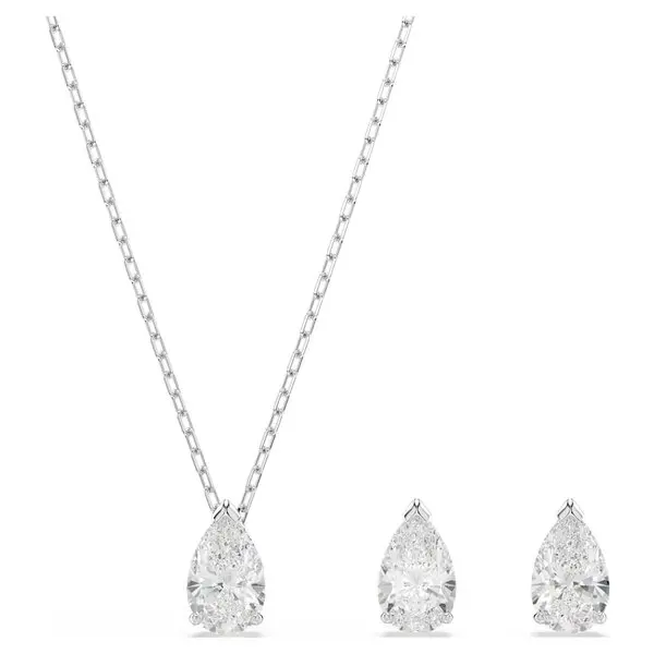 SWAROVSKI Rhodium-plated Pendant Necklace And Stud Earrings Set With Heart-shaped Crystals - White