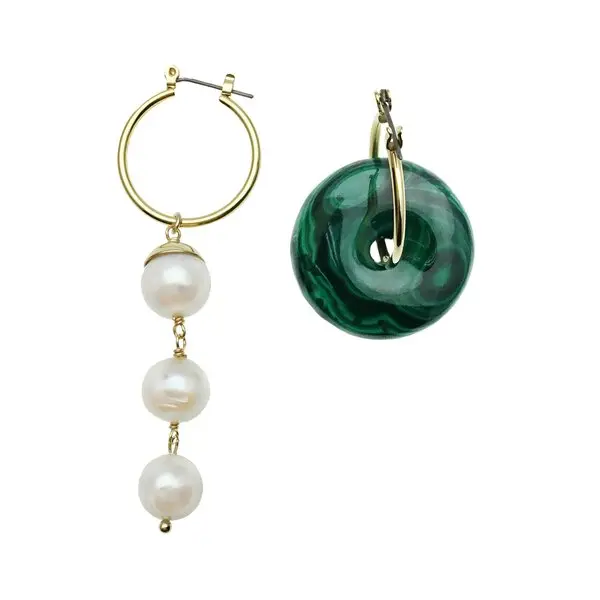 FARRA Round Malachite & Freshwater Pearls Clip On Earrings - Green