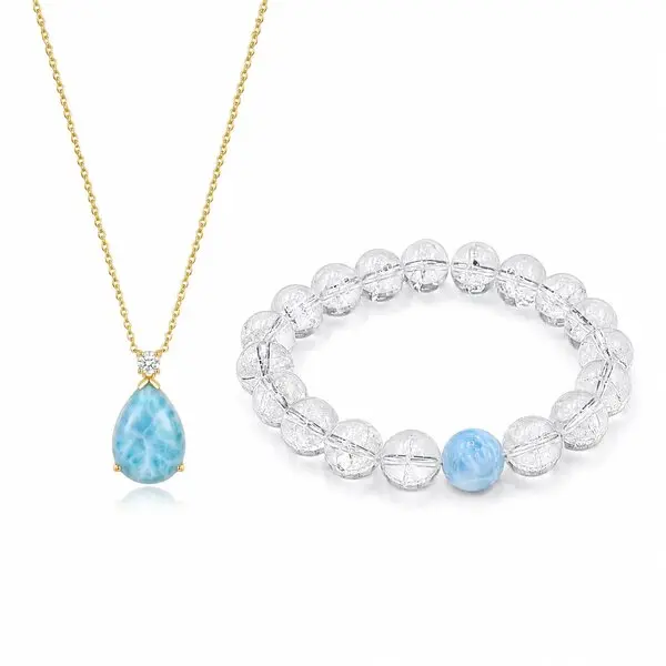 ORMIRO Mermaid's Tear Larimar Necklace & Bracelet Jewelry Set - Blue