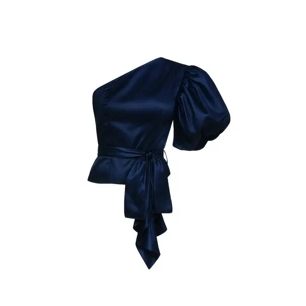 GUILLAUME ALEXANDRE Asymmetrical Puffy Sleeve Top Navy - Blue