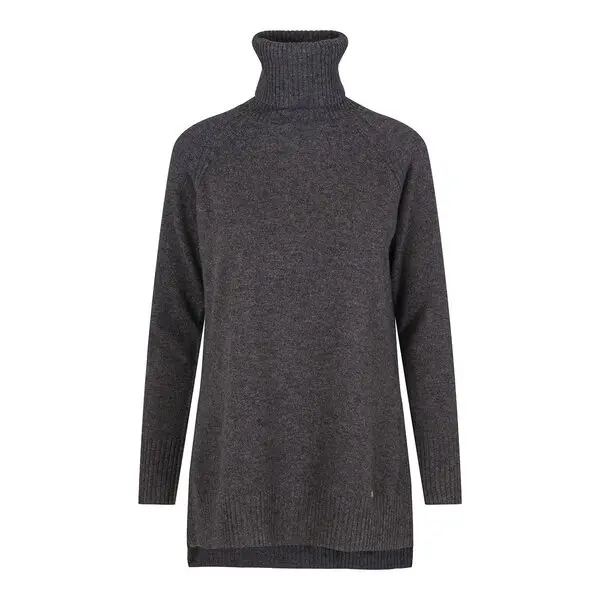 TIRILLM Abby A Line Long Turtle Neck Pullover, Charcoal Melange - Grey