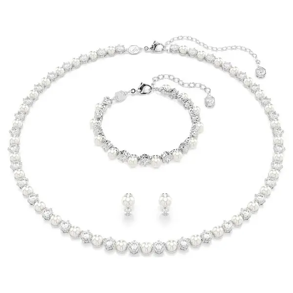 SWAROVSKI Matrix Set: Necklace, Bracelet, And Stud Earrings - White