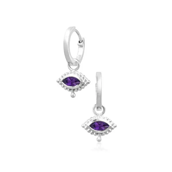 MOON LONDON Eye Amethyst Gemstone Sterling Mini Hoops - Silver