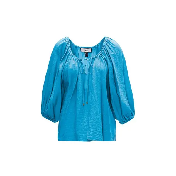 NISSA Puff-sleeve Viscose Top - Blue