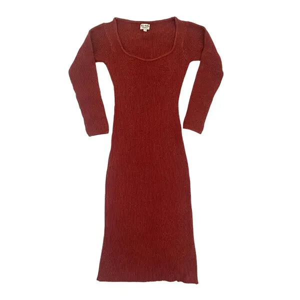 Pink Haley Erin Long Sleeves Knit Dress In Sienna - Red