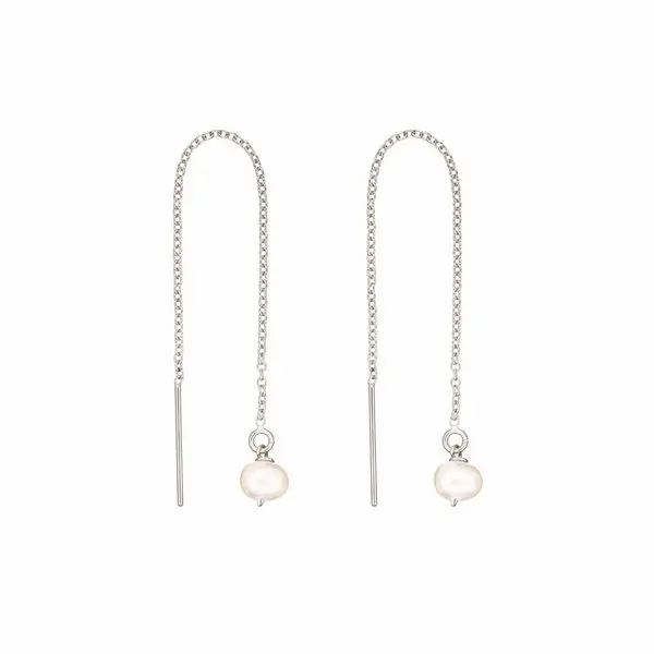 LILY & ROO Sterling Single Pearl Drop Threader Earrings - Silver