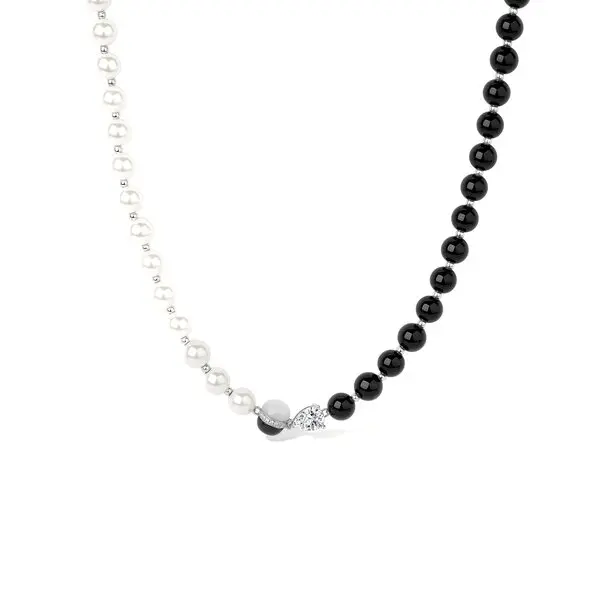 FREQNC ATELIER Ouroboros Black Onyx & Pearl Choker - Silver