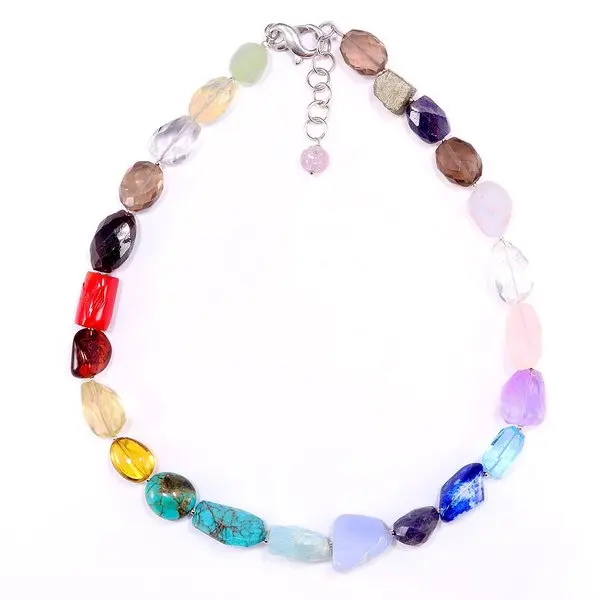 MINERALGEMS ✩ STUDIO Blue / Red Rainbow Necklace With Raw Stones - Blue/red