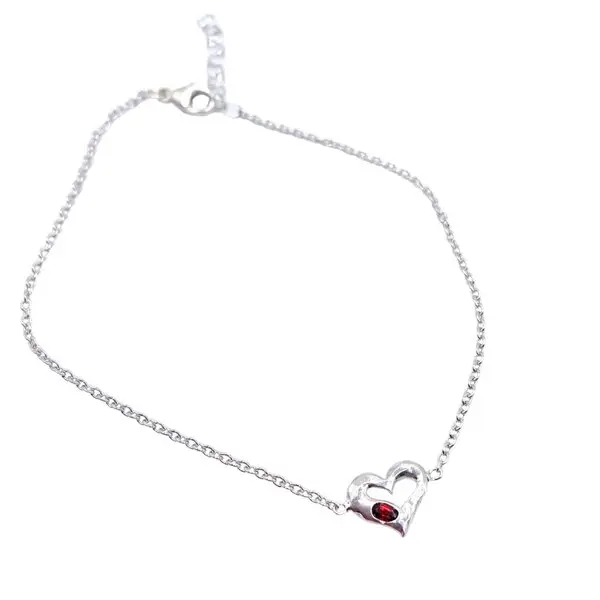 AMY DELSON JEWELRY Silver / Red Valentina Red Garnet Sterling Silver Heart Bracelet - Silver/red
