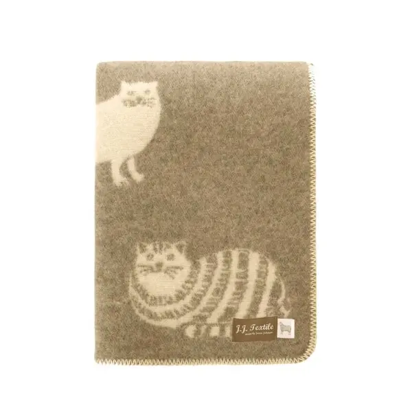 J.J.Textile Brown / Neutrals / White Brown Cat Wool Blanket - Brown/white
