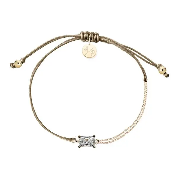ADRIANA PAPPAS DESIGNS Cz Emerald Cut Bracelet On Colored Cord Cappuccino - Brown