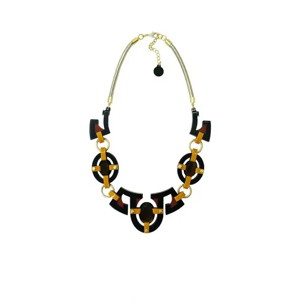 GISSA BICALHO Handmade Acrylic Necklace Plastron Oval Cut Stone Mustard - Brown