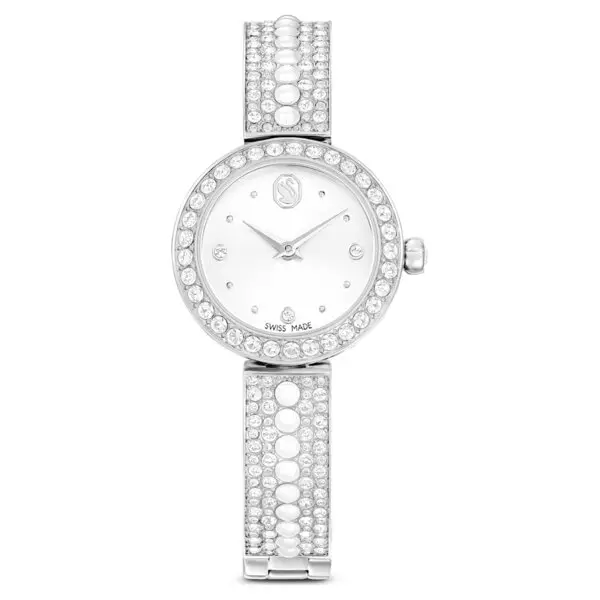 SWAROVSKI Matrix Pearl Bangle Watch With Rose Gold Tone Finish And Pavé Crystals - White