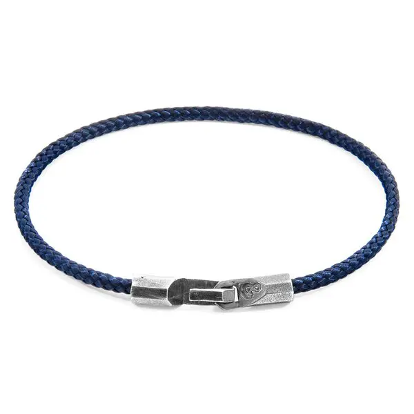ANCHOR & CREW Silver / Blue Navy Blue Talbot Silver & Rope Bracelet - Silver/blue