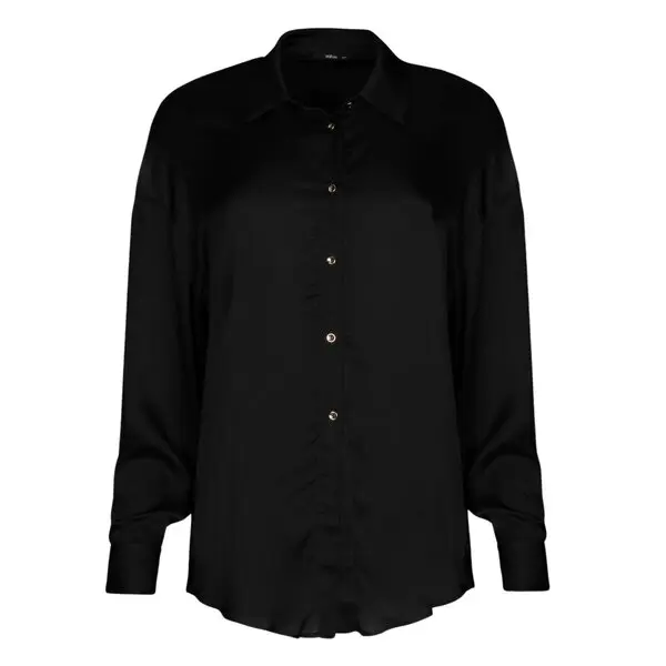 OH!ZUZA NIGHT&DAY Echo – Oversized Satin Viscose Shirt - Black