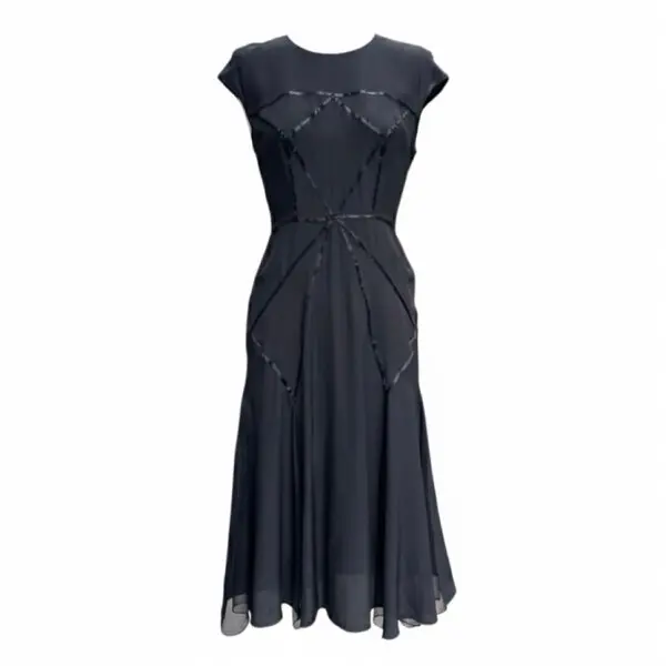IMAATU Pure Silk A-line Midi Cocktail Dress With Geometric Seam Detailing