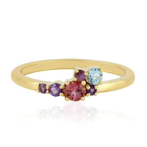 ARTISAN Multi Gemstone Cluster Ring In 18k Yellow - Gold