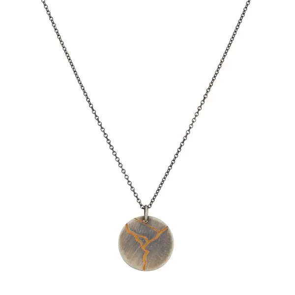 POSH TOTTY DESIGNS Oxidised Kintsugi Disc Necklace - Silver