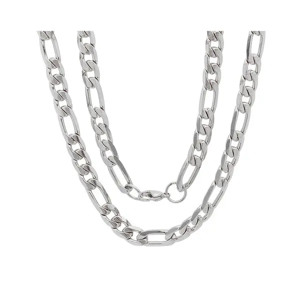 STEELTIME Stainless Steel Accented Figaro Necklace Chain - Silver