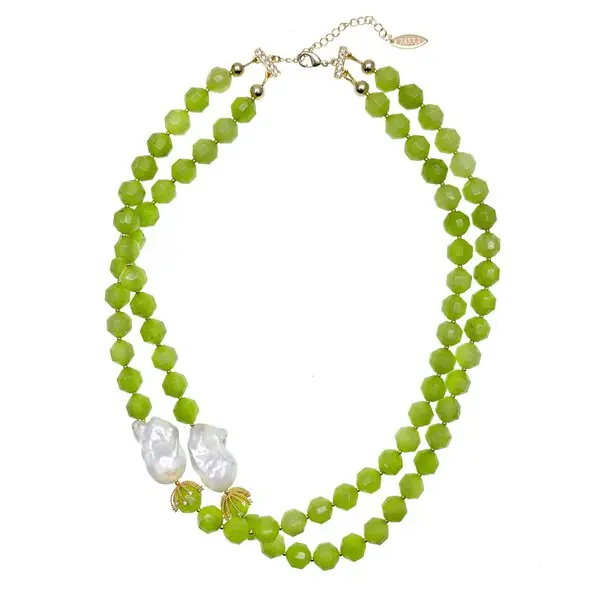 FARRA Jade With Baroque Pearl Double Strands Necklace - Green