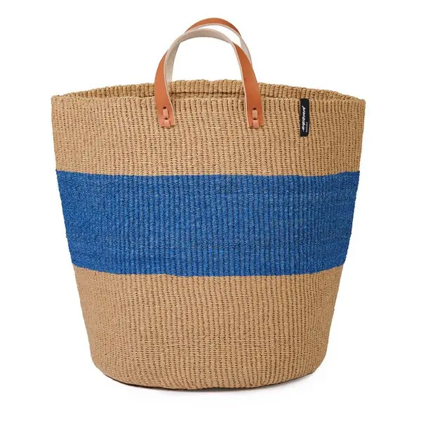 MIFUKO Blue / Brown Majani Market Basket One Thick Stripe Blue L - Blue/brown