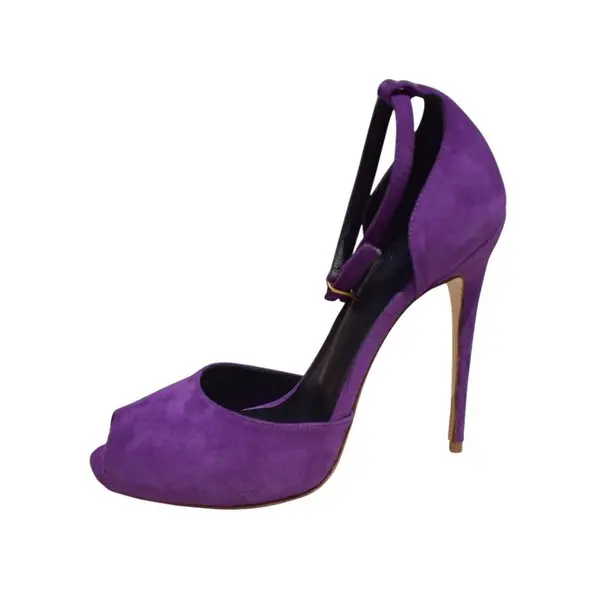 AETHRA SHOES Arit Suede Peep Toe Ankle Strap Stiletto Heel Sandals - Purple