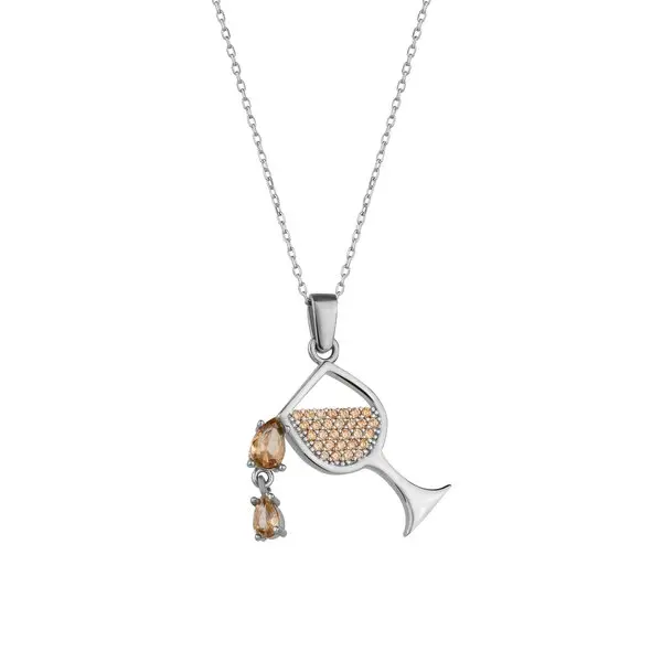 SPERO LONDON White Wine Glass Sterling Necklace - Silver
