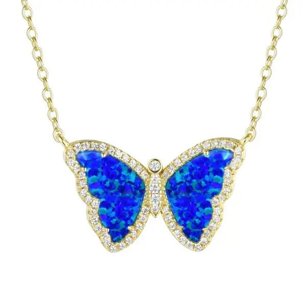 KAMARIA Opal Butterfly Necklace With Crystals Gold Indigo - Blue