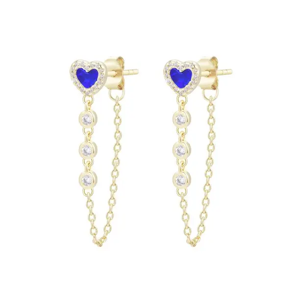 KAMARIA Heart Chain Stud Earrings With Crystals Indigo Opal - Blue