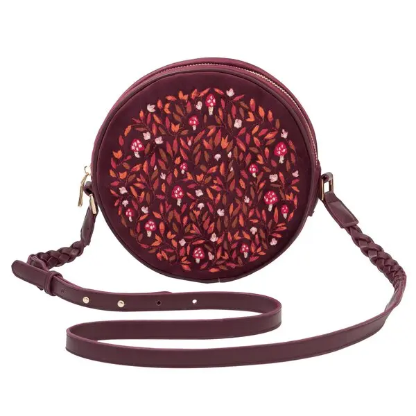 FABLE ENGLAND Mushroom Embroide Velvet Circle Bag Burgundy - Red