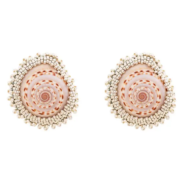 Oana Savu Silver / White / Grey Beaded Sea Shells Earrings Sterling Silver Studs - Silver/white/grey