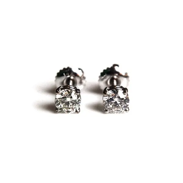 VICSTONENYC FINE JEWELRY Natural Diamond Stud Solid Gold Earrings Screw Back - White