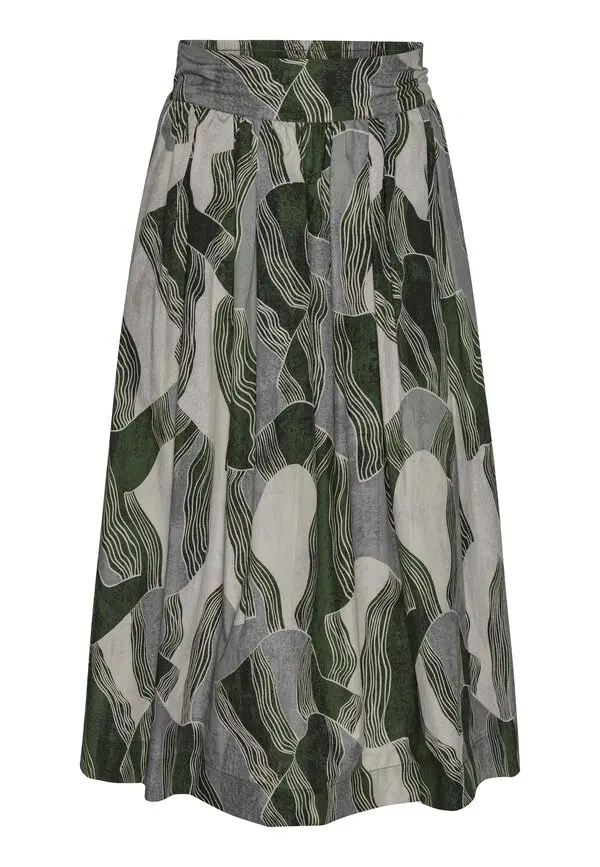 GROBUND Mette Skirt The Long One With Abstract Landscape - Green