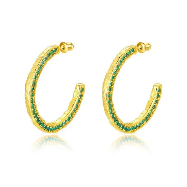 CLASSICHARMS Gold / Green Gold Zirconia Molten C-hoop Earrings - Gold/green