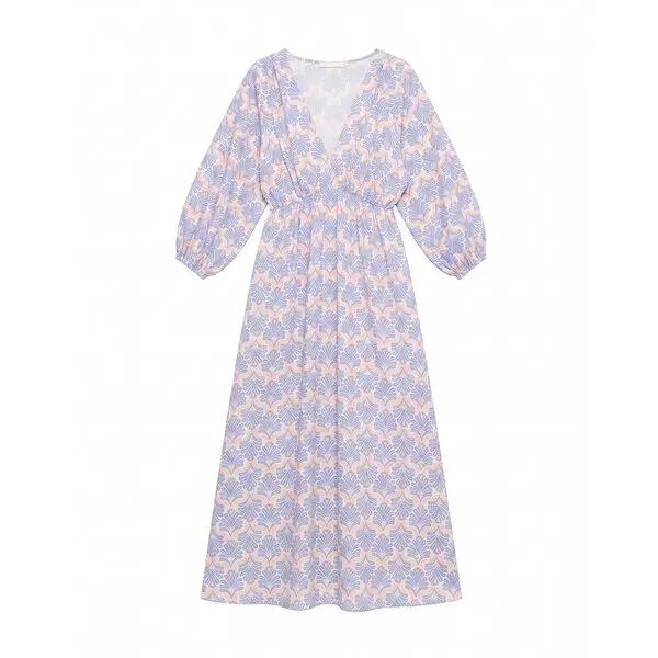 TANTRA SPAIN SL Printed Dress With Elastic Waistband, V-neck And V-back - Blue