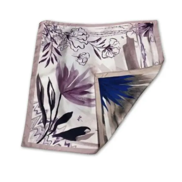 HI SILK Neutrals Petals And Palms Large Square Silk Twill Scarf - Pink