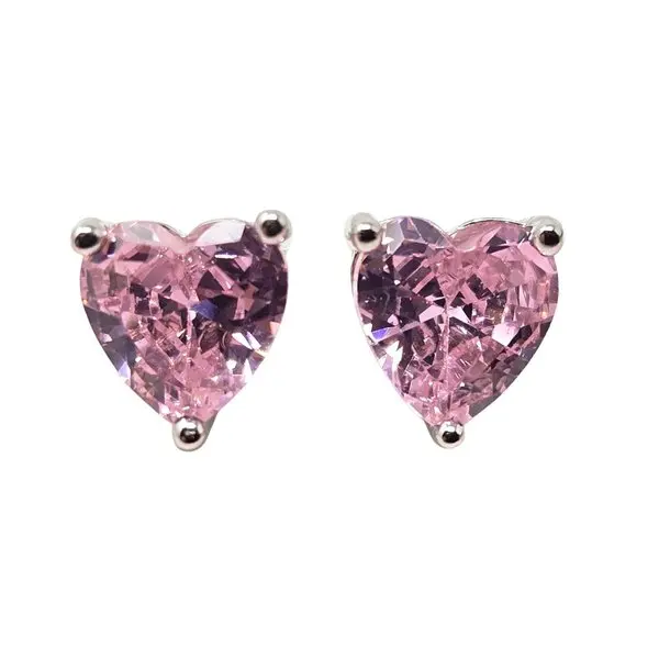 HARFI Pink / Silver Pink Tourmaline Heart Sterling Silver Stud Gemstone Earrings - Pink/silver